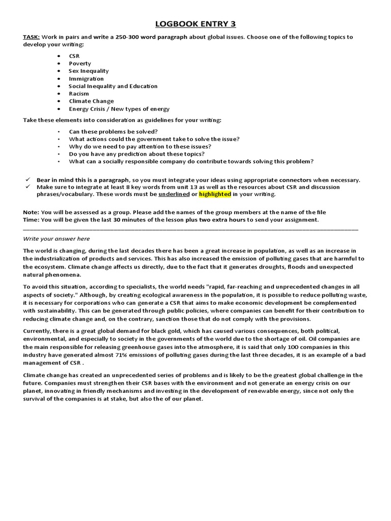 Logbook 3 | PDF | Global Warming | Corporate Social Responsibility