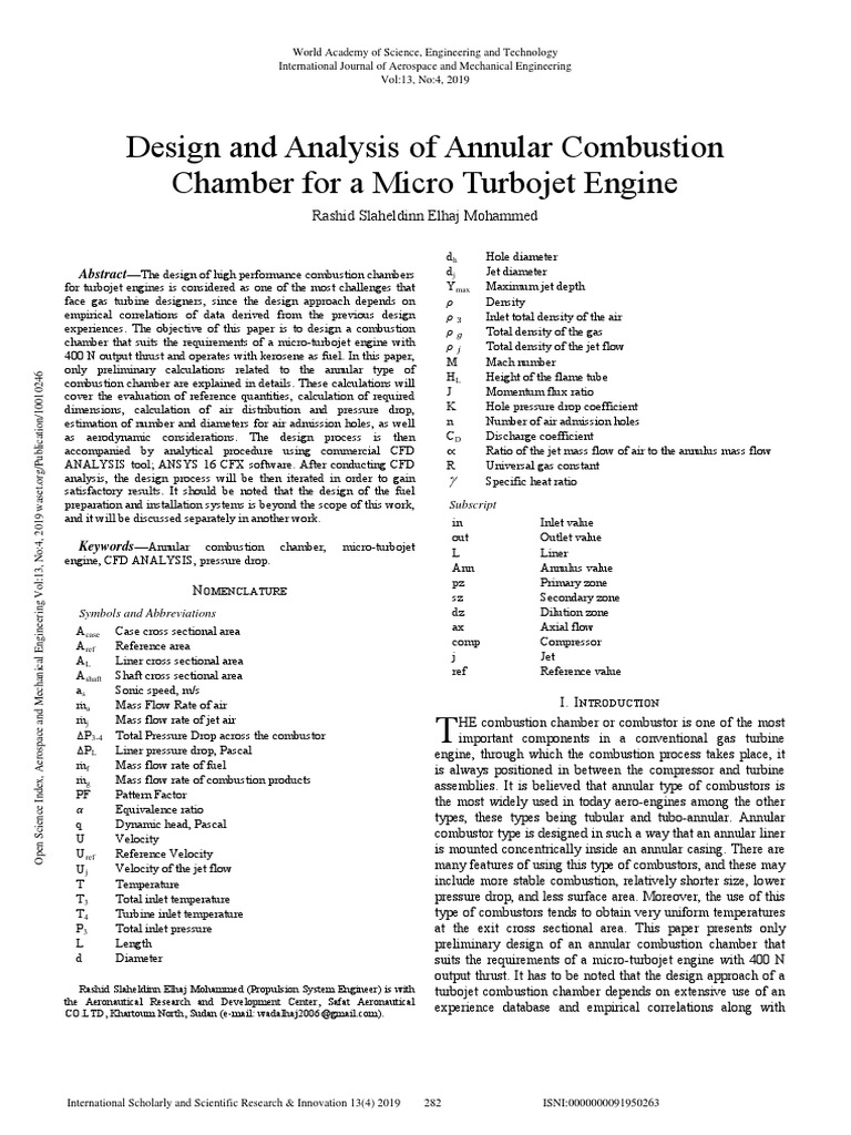 Design and Analysis of Annular Combustion Chamber For A Micro Turbojet ...