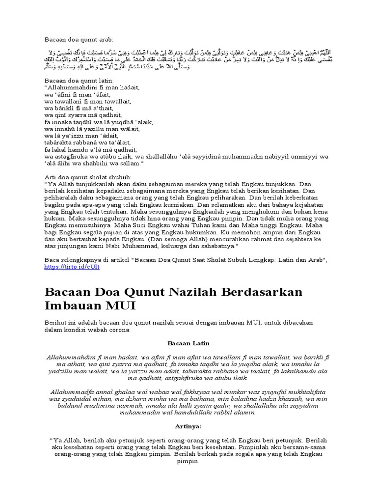 Bacaan Doa Qunut Lengkap Arab-Latin | PDF
