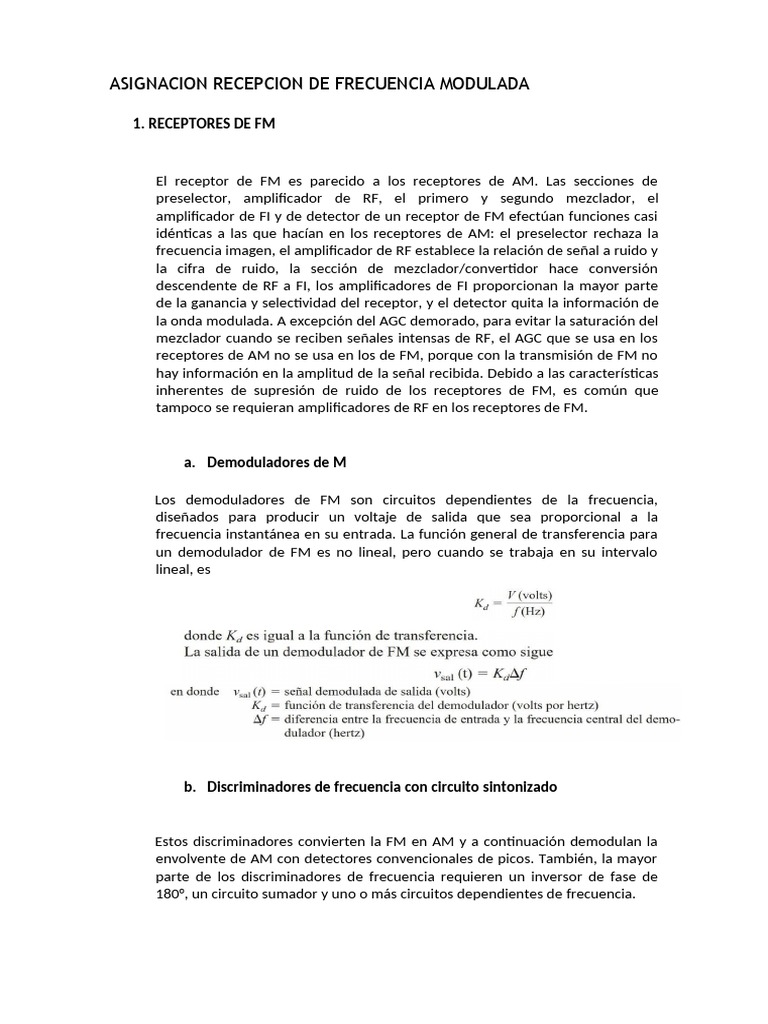 Asignacion Recepcion de Frecuencia Modulada | PDF | Modulación de ...