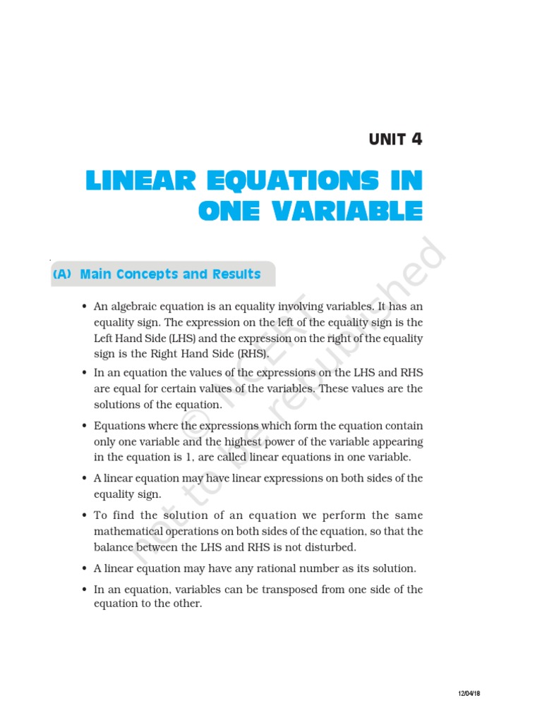 Linear Equations of One Variable PDF | PDF | Equations | Fraction ...