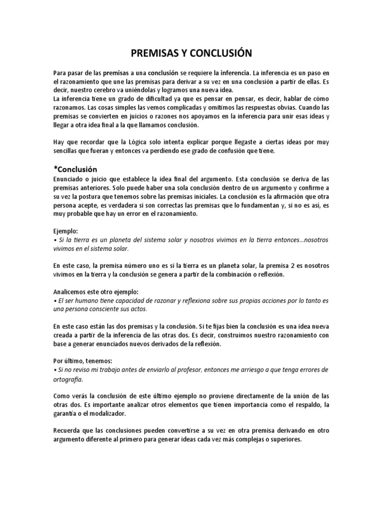 Premisas y Conclusión | PDF | Inferencia | Metodología filosófica