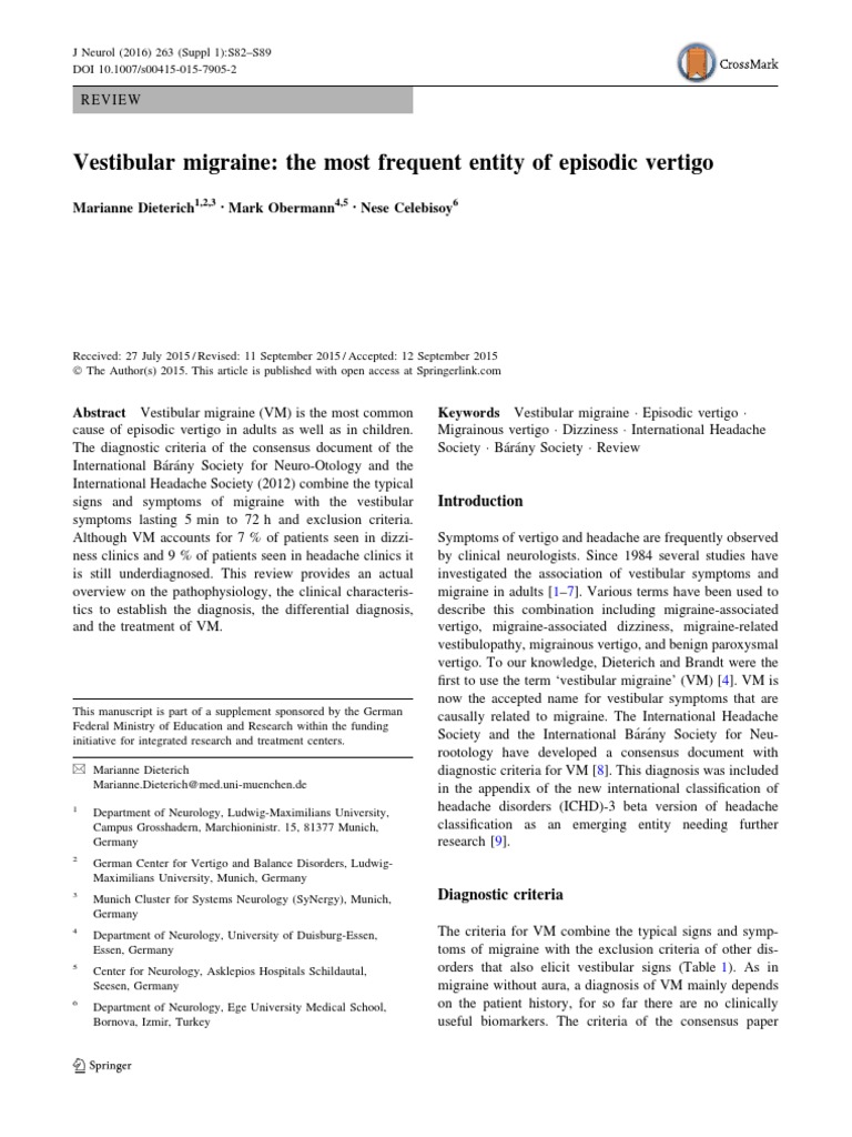 Vestibular Migraine Episodic Vertigo | PDF | Vertigo | Medicine