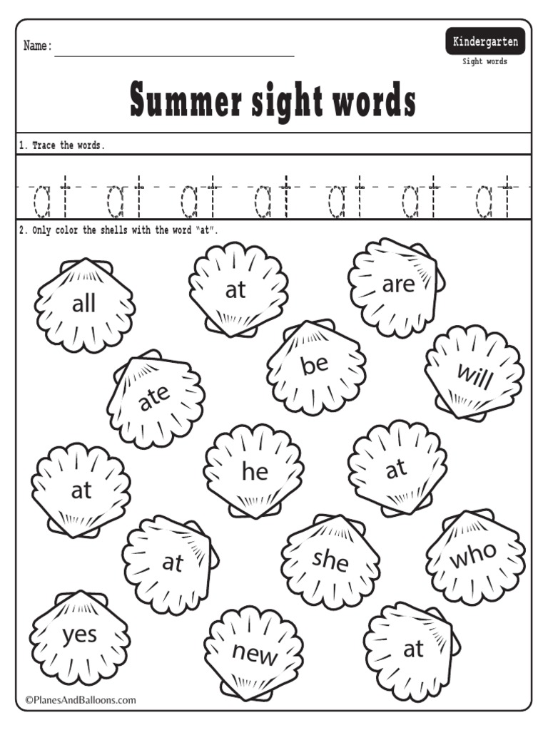 Summer Sight Words Kindergarten | PDF