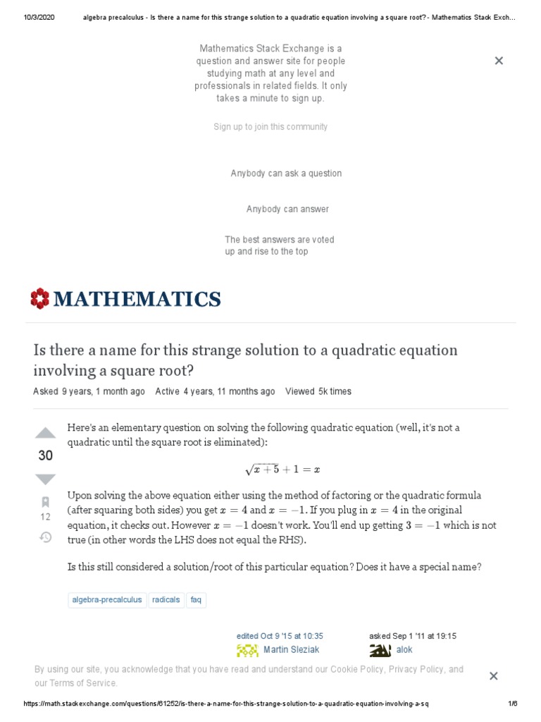 Algebra Precalculus - Is There A Name For This Strange Solution To A Quadratic Equation ...