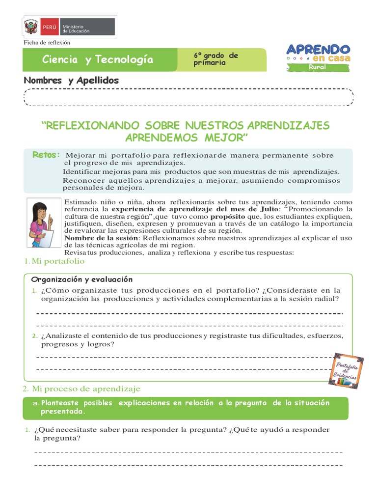 Ficha de Autoaprendizaje Ciencia y Tecnología Sesion Evaluación Sexto Grado PDF | PDF ...
