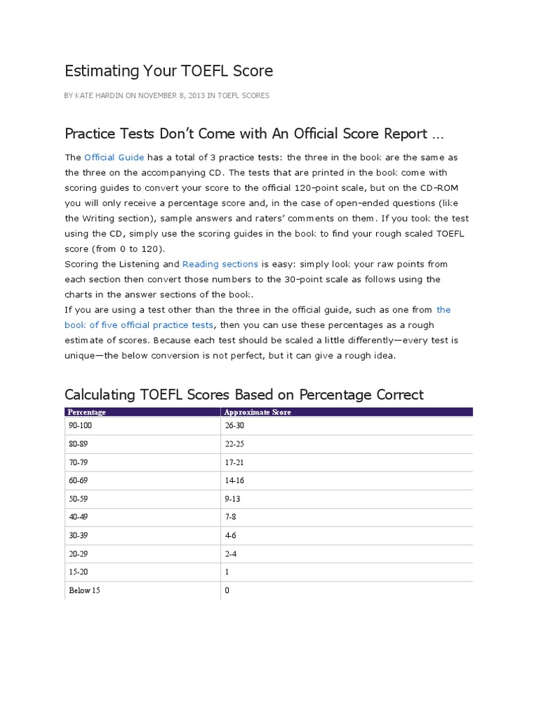Estimating Your TOEFL Score | PDF | Test Of English As A Foreign ...