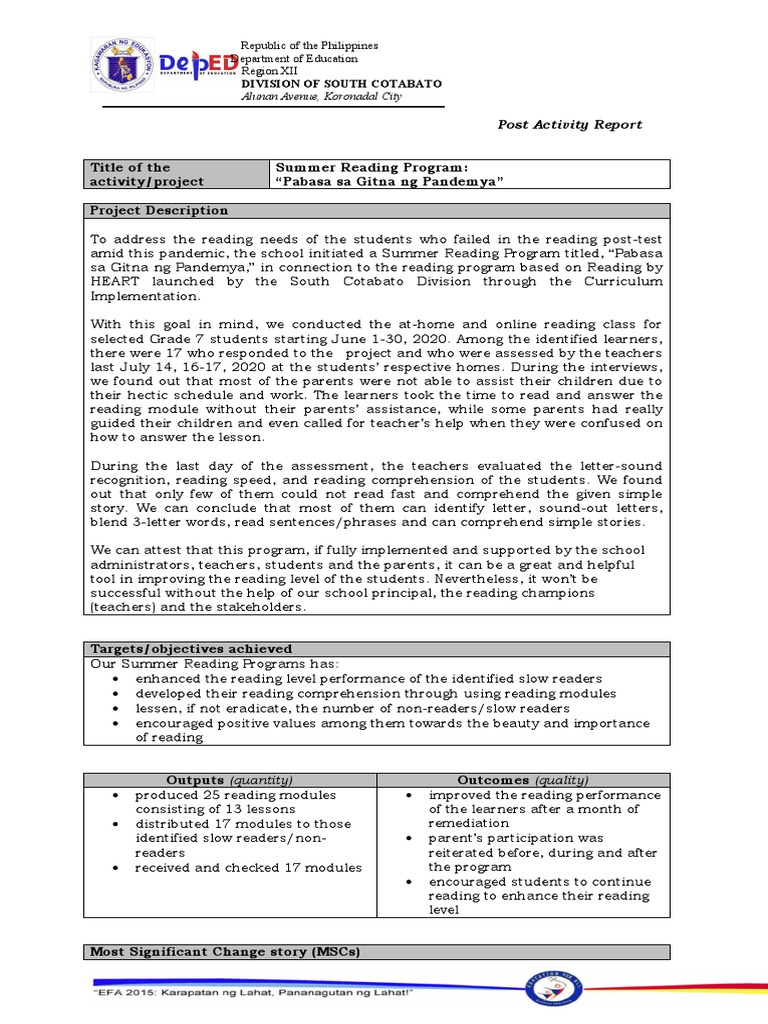 Summer Reading Program Report | PDF | Reading Comprehension | Teachers