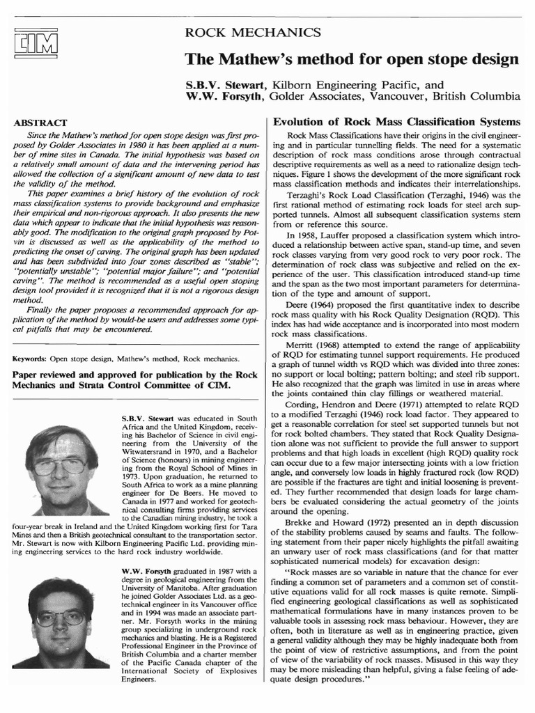 The Mathew's Method For Open Stope Design: Rock Mechanics | PDF ...