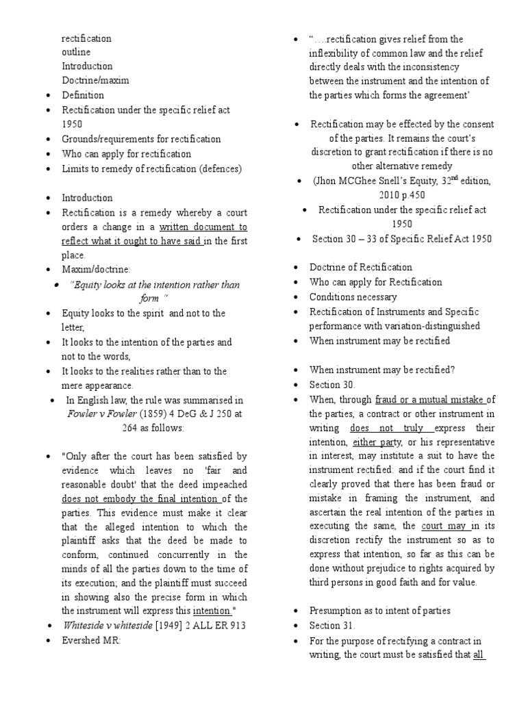 Rectification | PDF | Equity (Law) | Legal Remedy