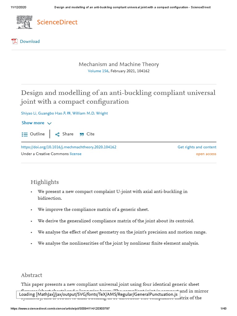 Design and Modelling of An Anti-Buckling Compliant Universal Joint With ...
