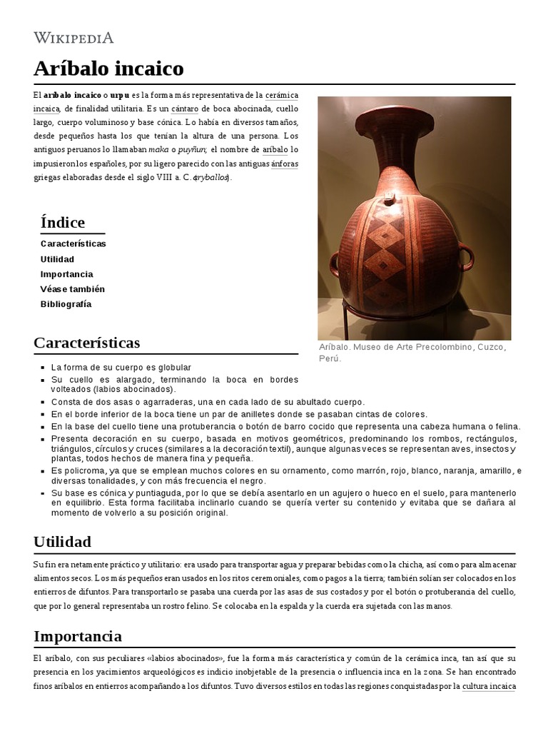 Aríbalo Incaico | PDF | Imperio Inca | Perú