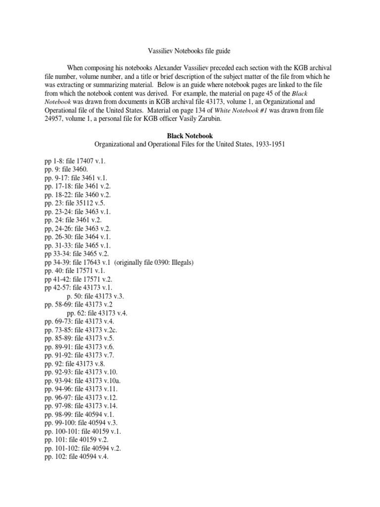 Notebook Was Drawn From Documents in KGB Archival File 43173, Volume 1 ...