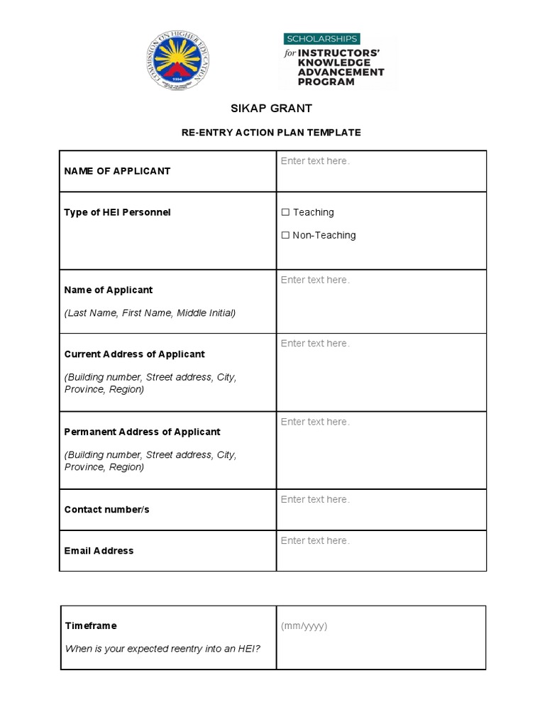 Sikap Grant: Re-Entry Action Plan Template | PDF | Cognition ...