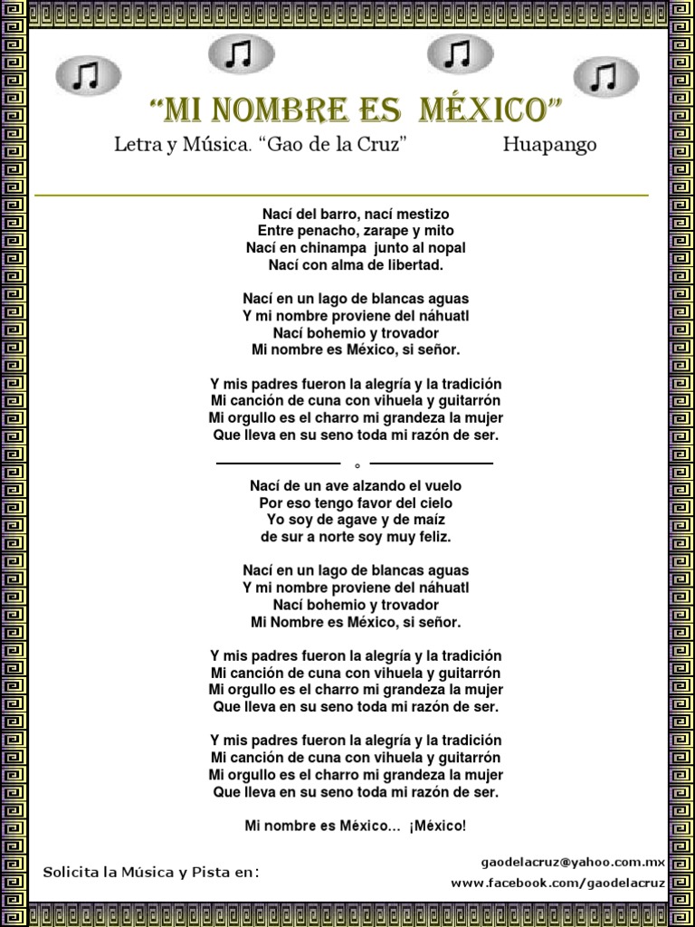 Letra MI NOMBRE ES MÉXICO | PDF