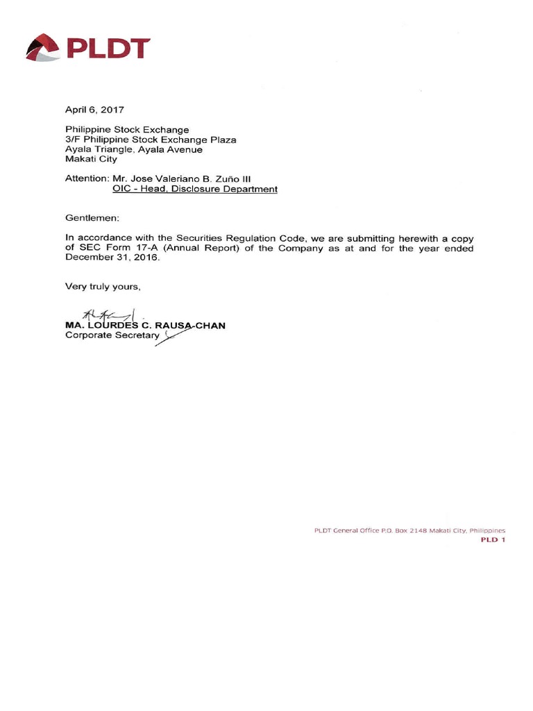 PLDT 2016 Form 17 A | PDF | Stocks | Preferred Stock