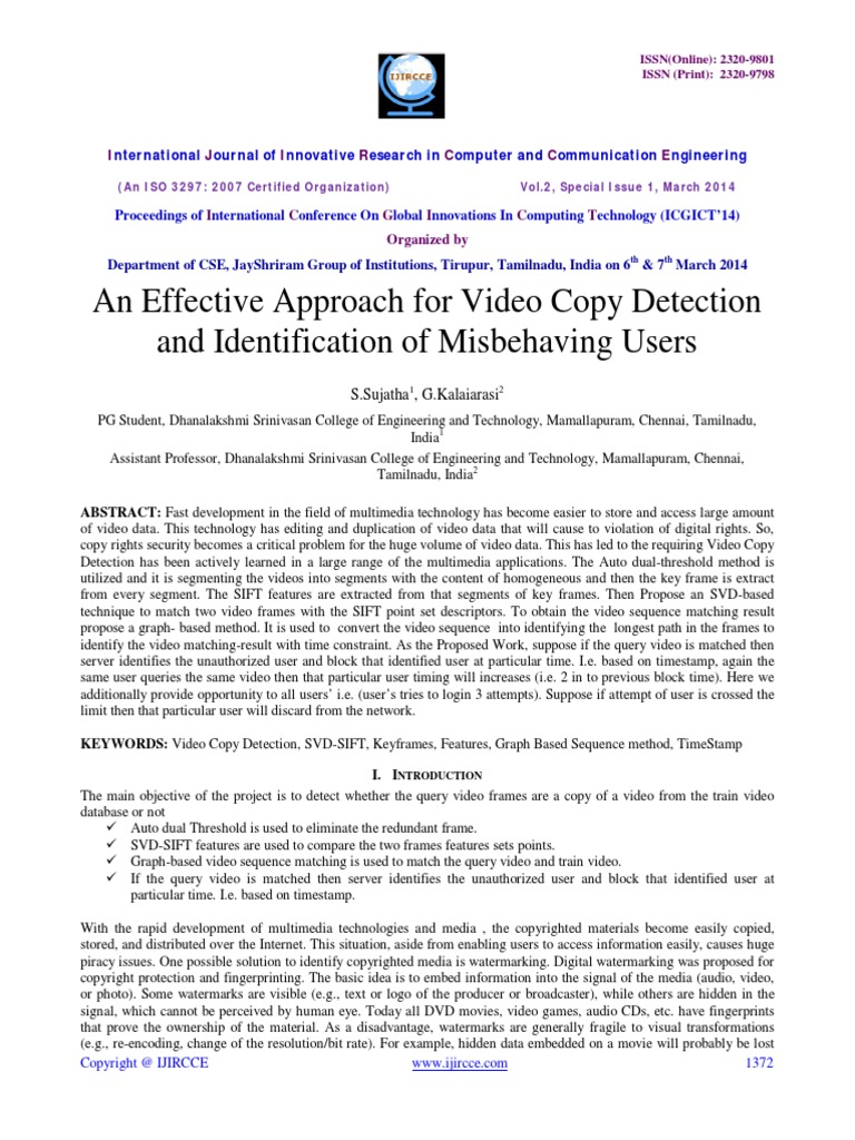 An Effective Approach For Video Copy Detectionand Identification of ...