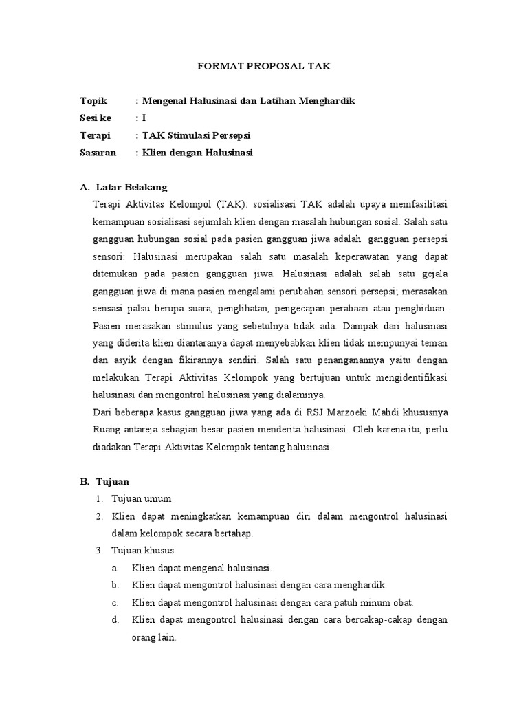 Proposal Terapi Aktivitas Kelompok Halusinasi | PDF | Karier & Perkembangan