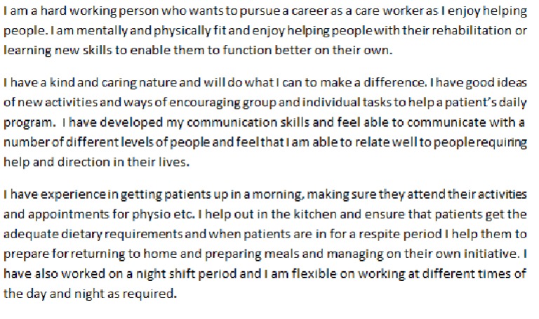 Care Worker CV Personal Profile Example | PDF