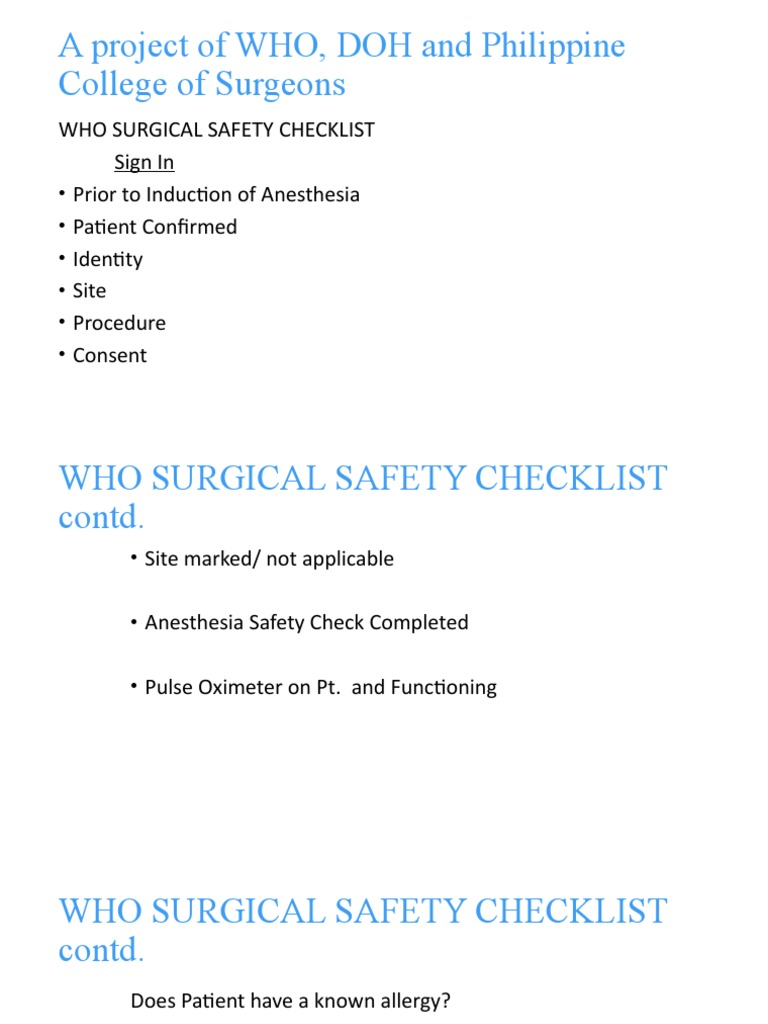 Who Surgical Safety Checklist | PDF