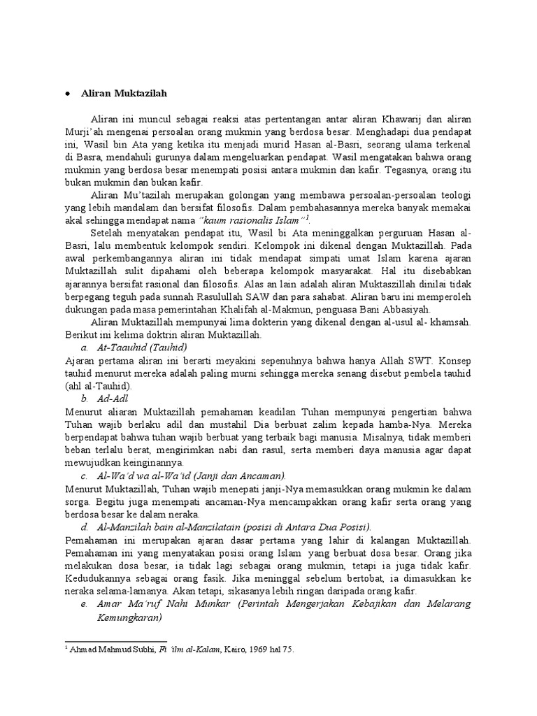 Aliran Muktazilah dan Perspektifnya tentang Teologi Islam Awal | PDF