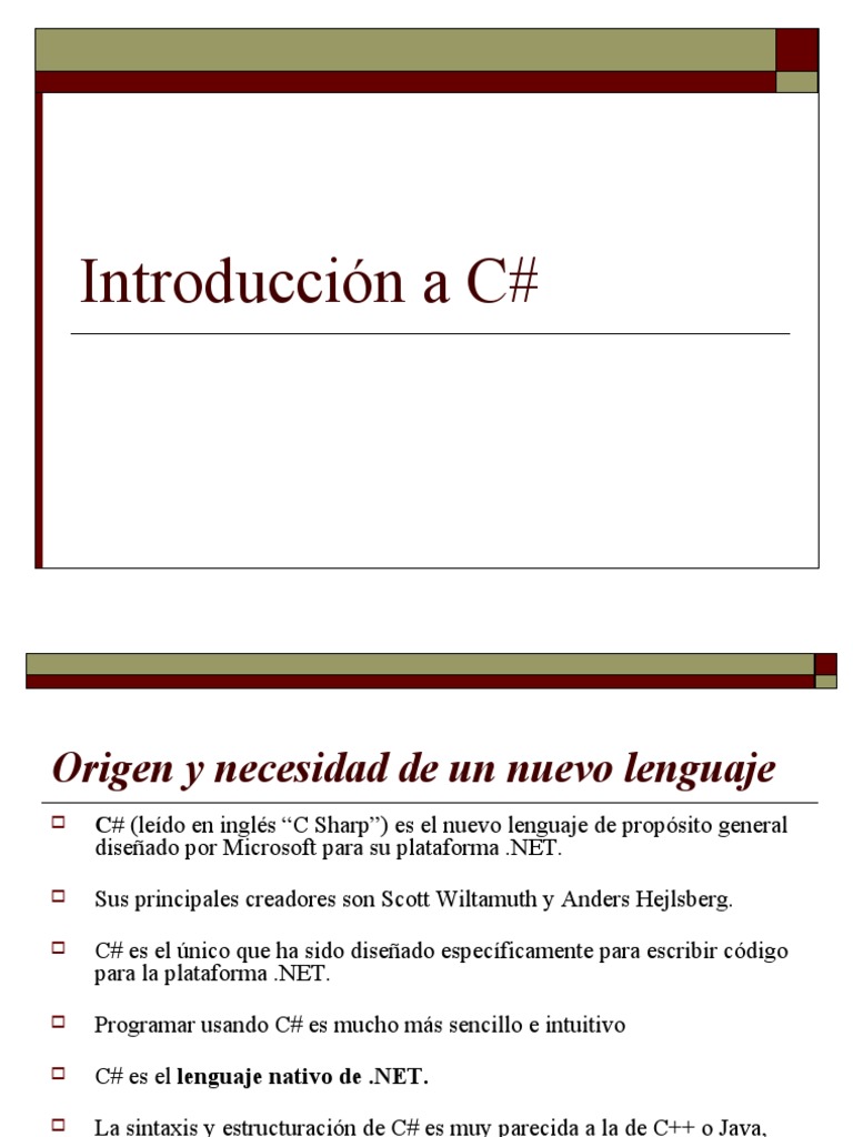 Introduccion A C# | PDF | C Sharp (lenguaje de programación) | .NET Framework