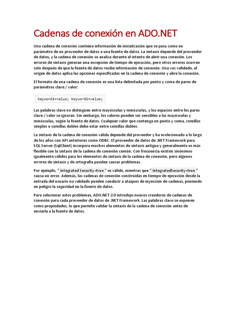 Cadenas de Conexión en ADO | PDF | Active X Data Objects | Servidor SQL de Microsoft