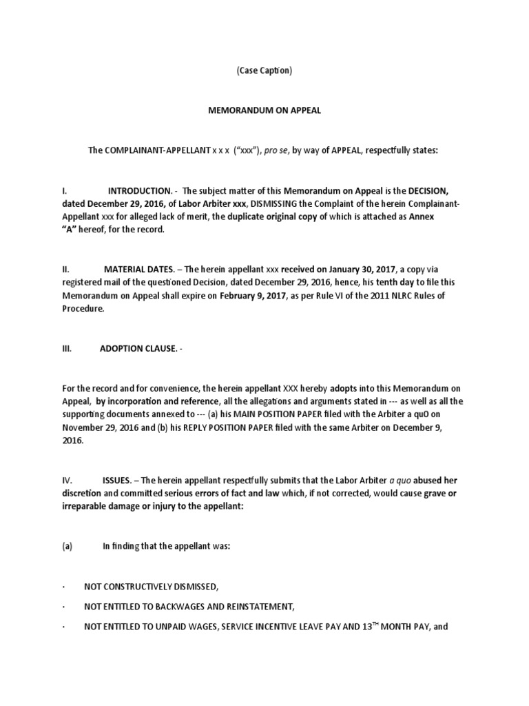 Sample Memorandum of Appeal | PDF | Affidavit | Statute Of Limitations
