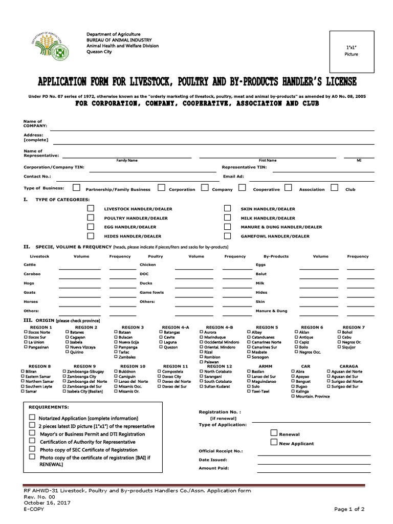 By-Products Handlers License - Co. Application Form | PDF | Cargo | Manure