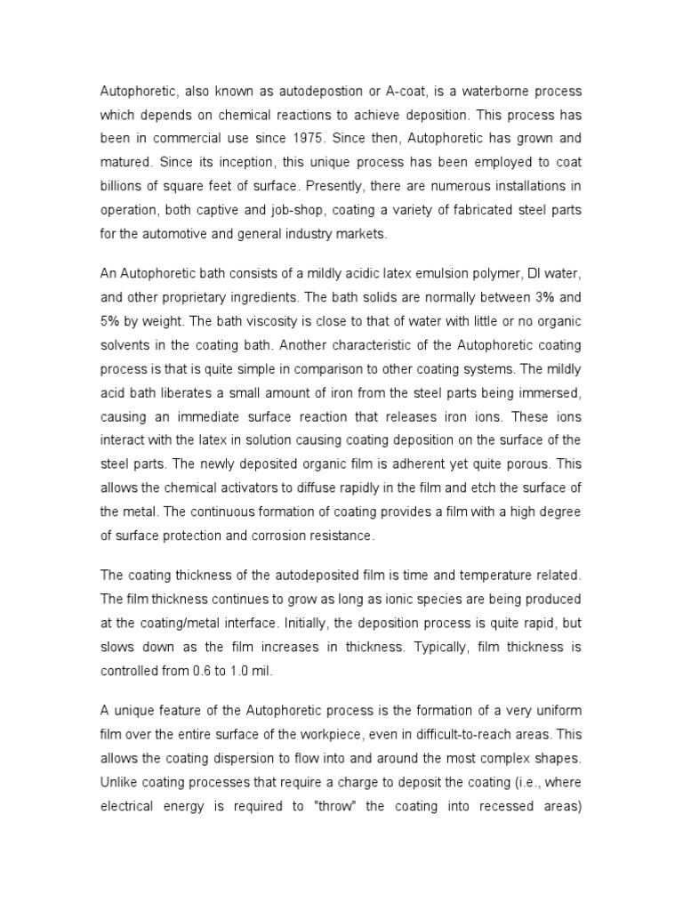 Autophoretic Coating Process | PDF | Substrate (Chemistry) | Coating