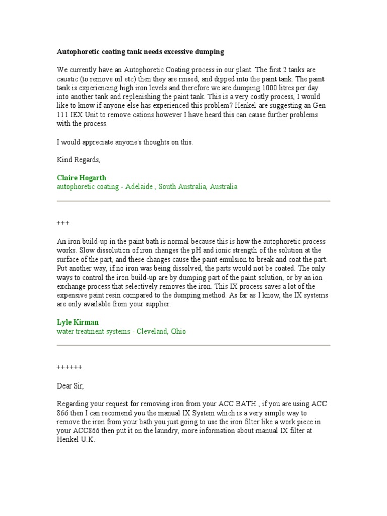 Autophoretic Coating Tank Needs Excessive Dumping | PDF | Iron | Paint