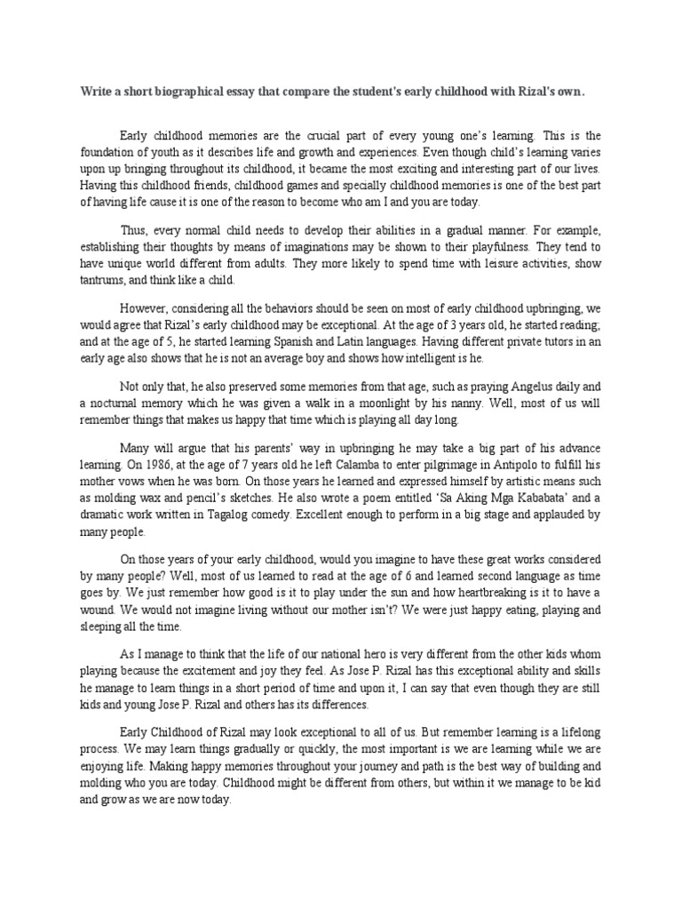 Write A Short Biographical Essay That Compare The Student's Early ...