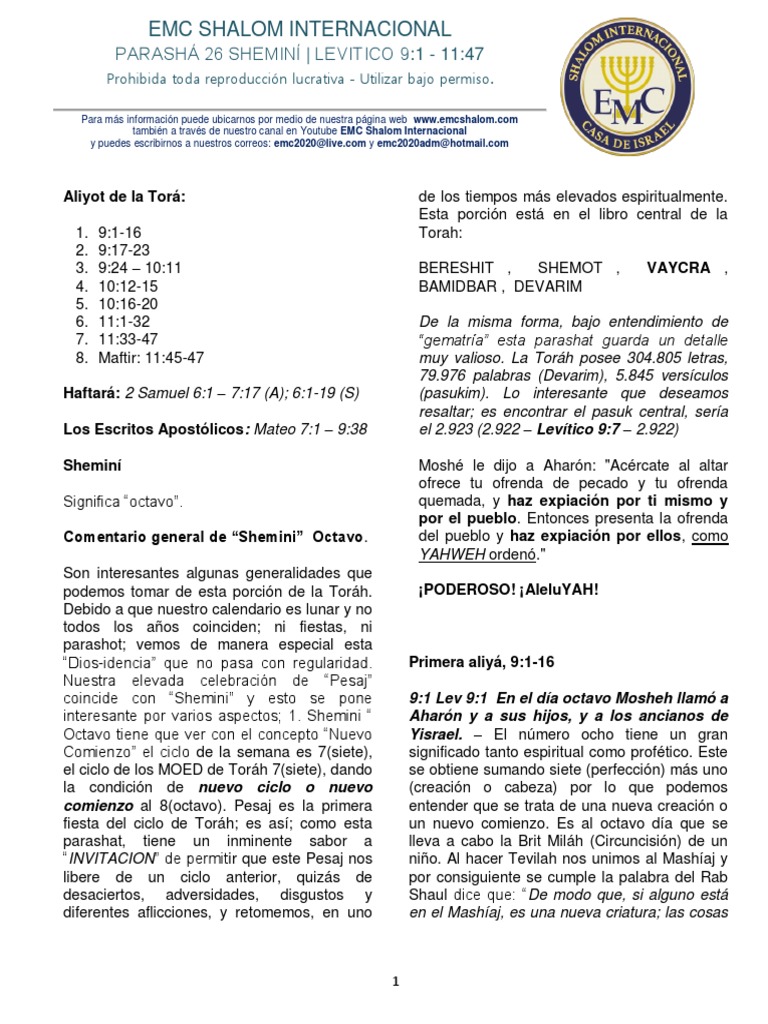 Parash - 26 Shemini PDF | PDF | Tetragrammaton | Sacerdote