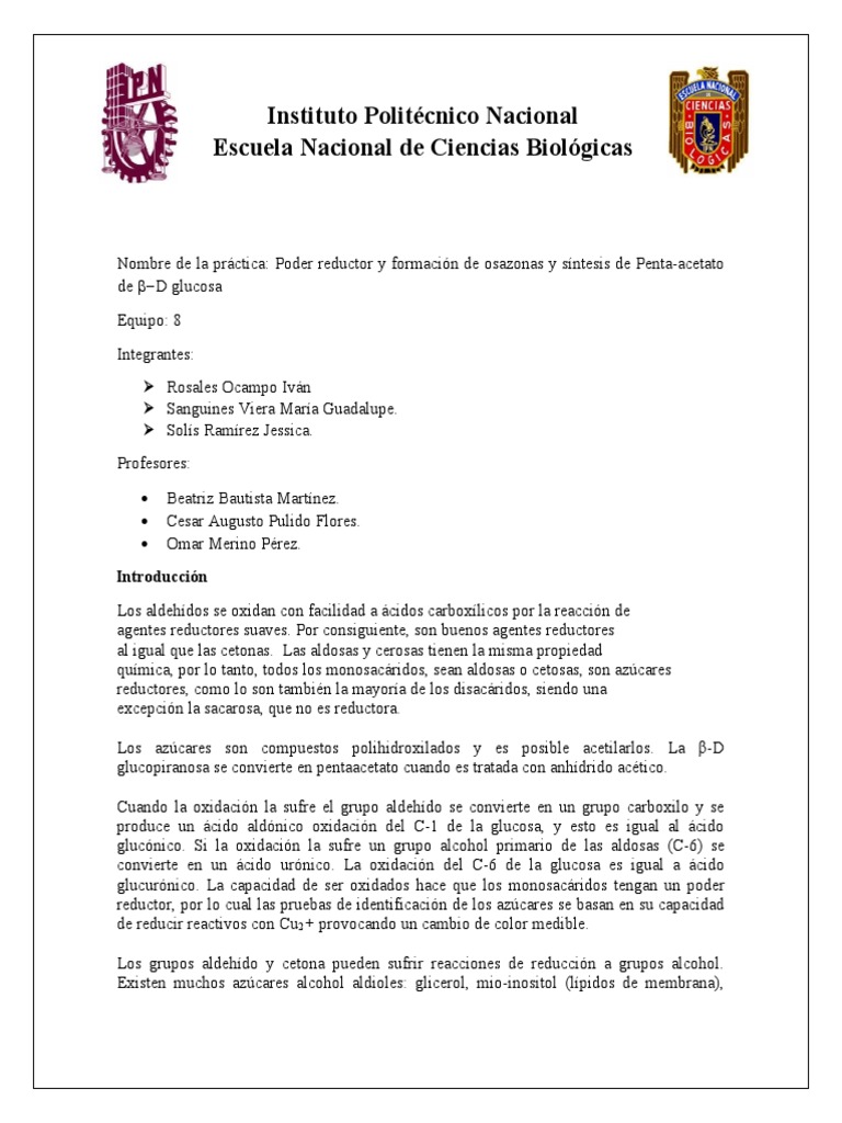 Poder reductor y formación de osazonas | PDF | Carbohidratos | Glucosa