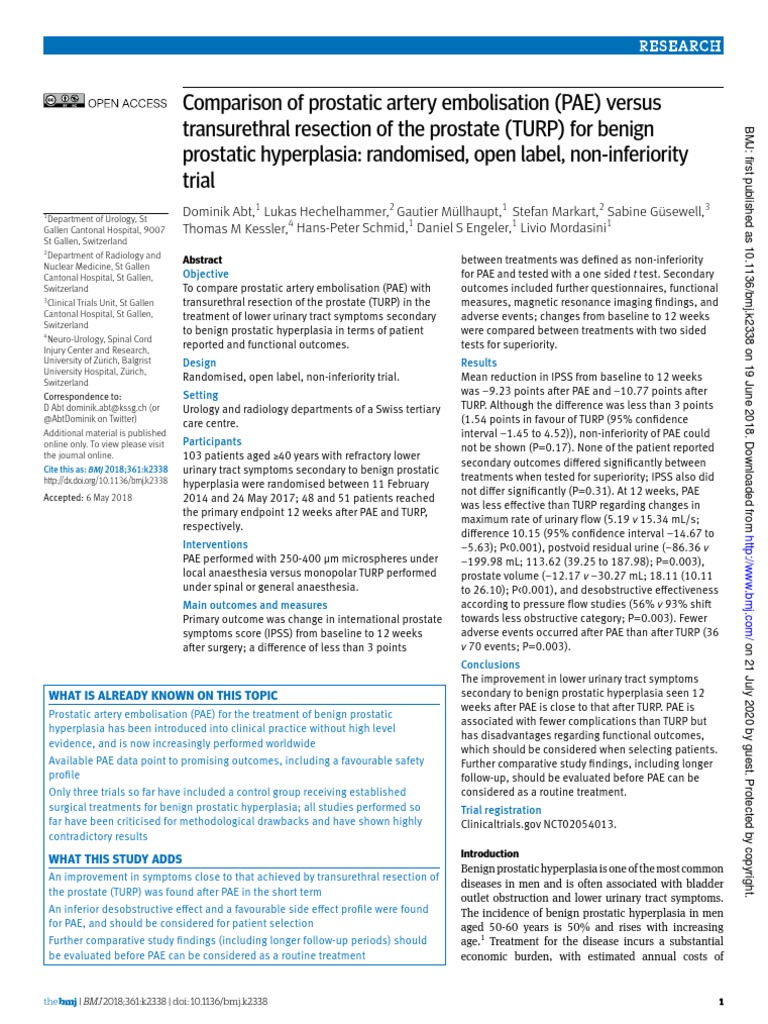 A2 (Comparison of Prostatic Artery Embolisation (PAE) Versus ...