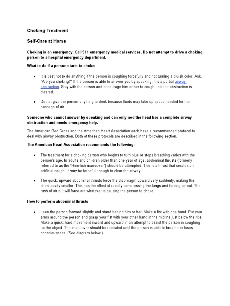 Choking Treatment Self-Care at Home: Airway Obstruction | PDF ...