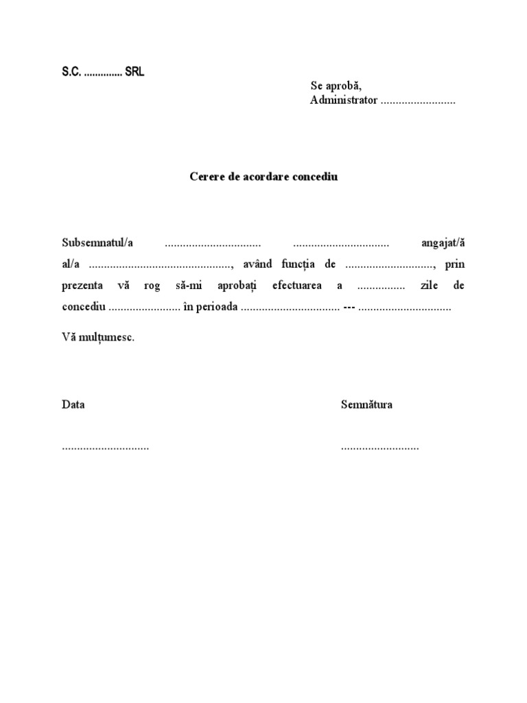 Cerere Concediu de Odihna | PDF