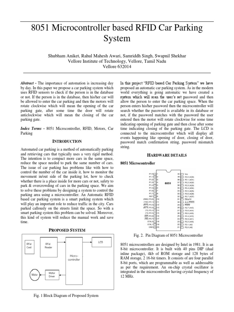 8051 Microcontroller Based RFID Car Parking System | PDF ...