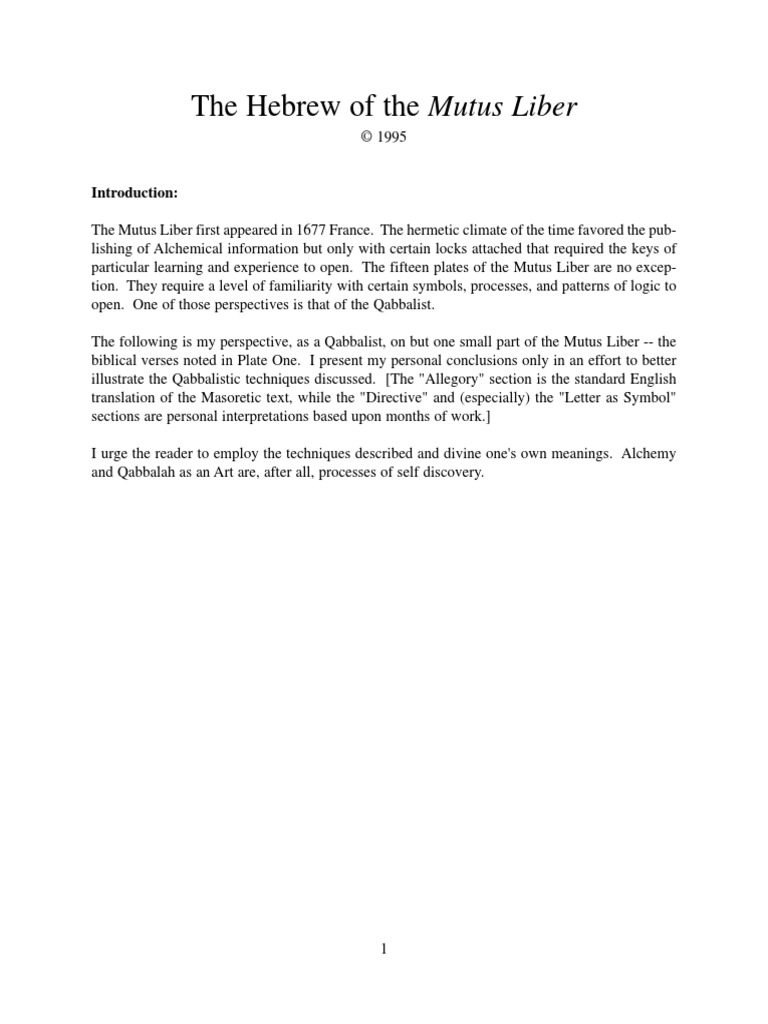 Hebrew of Mutus Liber PDF | PDF | Alchemy | Torah