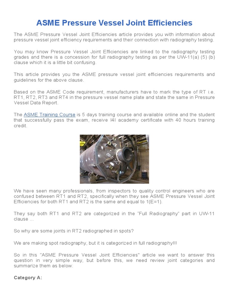 ASME Pressure Vessel Joint Efficiencies | PDF | Mechanical Engineering