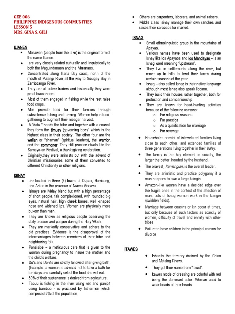 Lesson 5 (Isinay, Ilianen, Isnag, Itawes) | PDF | Family | Society