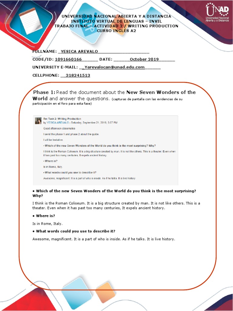 A2 English Writing Project | PDF