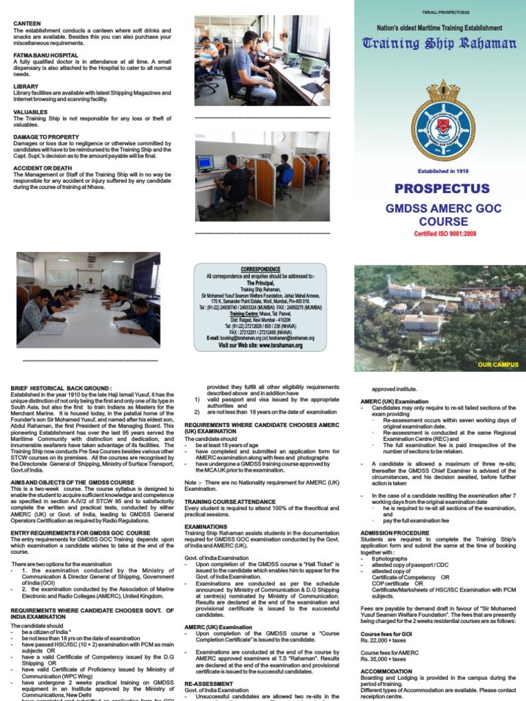 Prospectus: Gmdss Amerc Goc Course | PDF | Test (Assessment) | Government