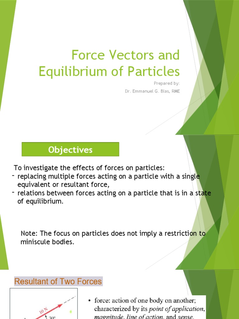 Force Vectors and Equilibrium of Particles: Prepared By: Dr. Emmanuel G. Blas, RME | PDF ...