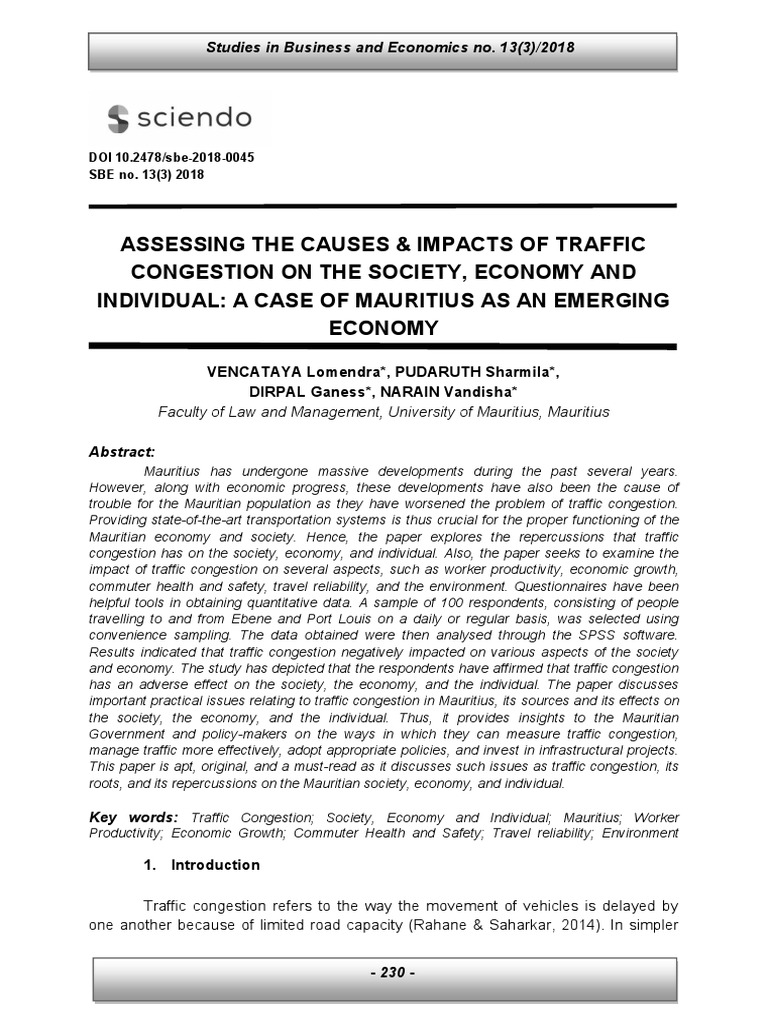 Assessing The Causes & Impacts of Traffic Congestion On The Society ...