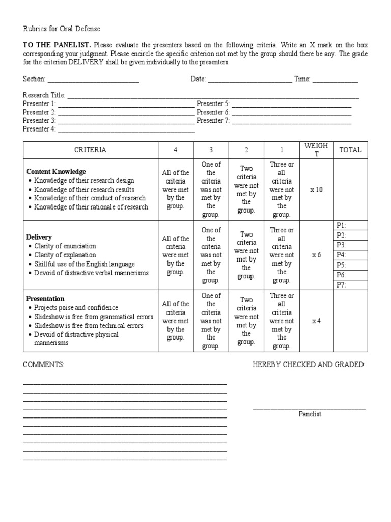 Rubrics For Oral Defense | PDF | Cognitive Science | Learning