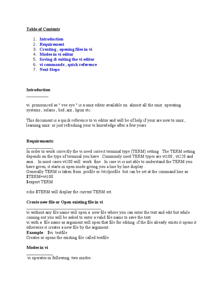 Requirement Creating, Opening Files in VI Modes in VI Editor Saving ...