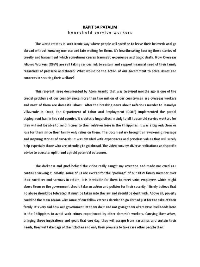 Kapit Sa Patalim | PDF | Domestic Worker | Social Institutions