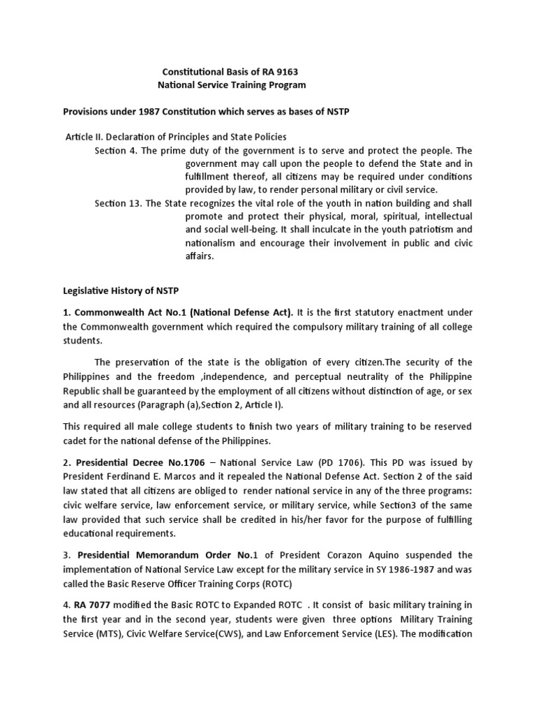 Constitutional Basis of RA 9163 | PDF | Citizenship | Social Institutions
