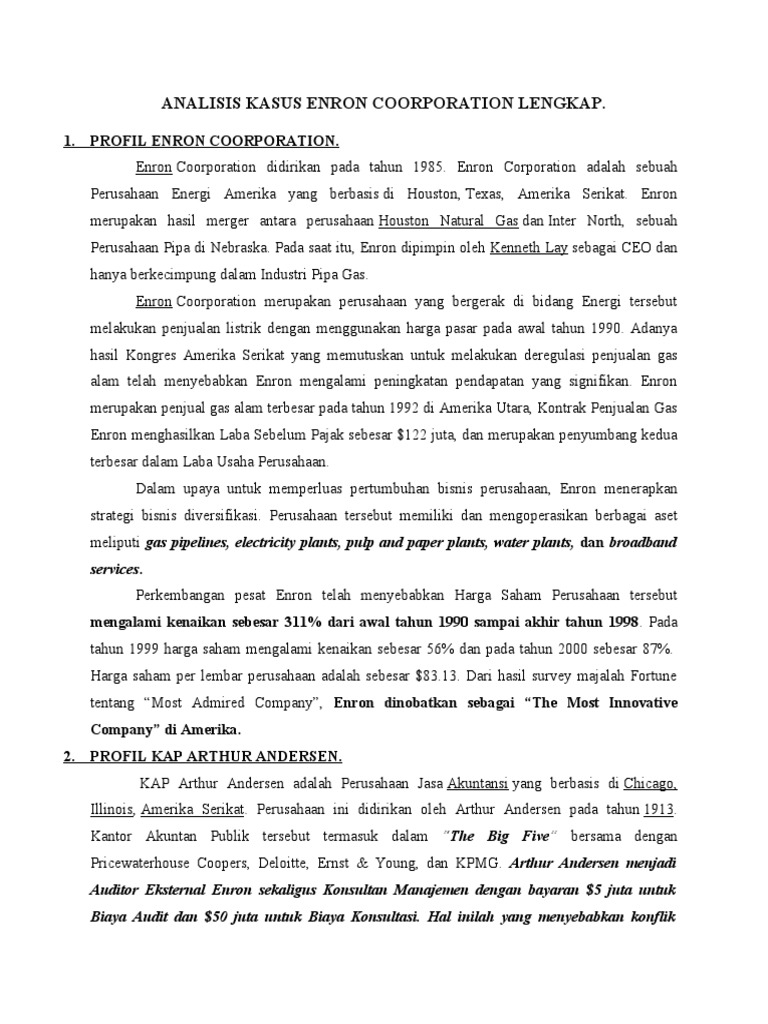 Analisis Kasus Enron Coorporation Lengkap | PDF
